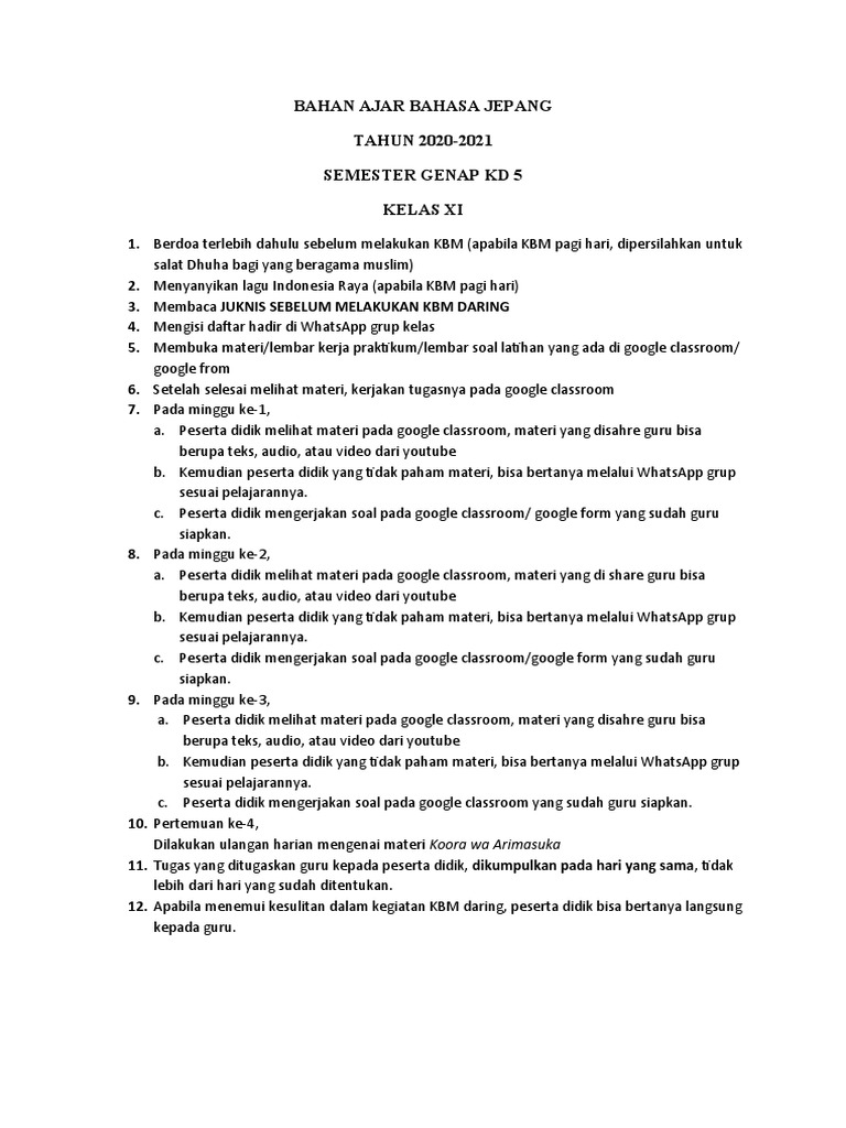 Panduan KBM Daring Bahasa Jepang | PDF | Kajian Bahasa Asing