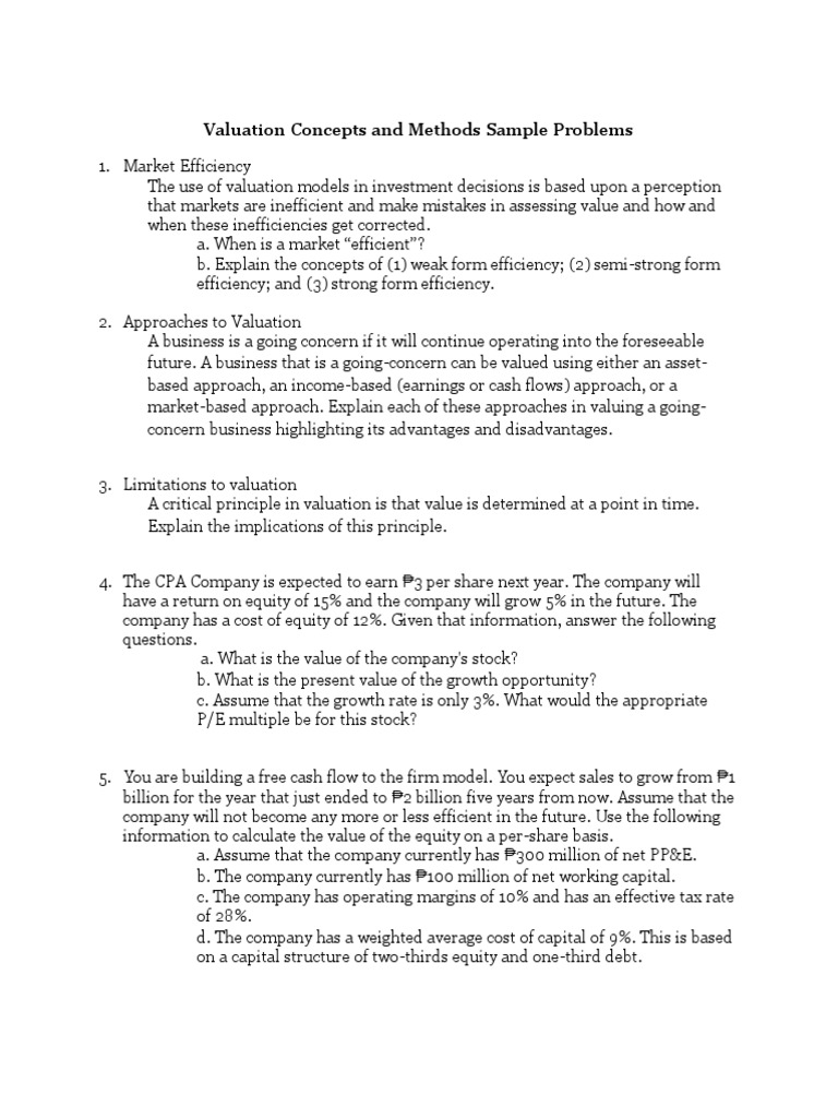 Valuation Concepts and Methods Sample Problems | PDF | Valuation ...