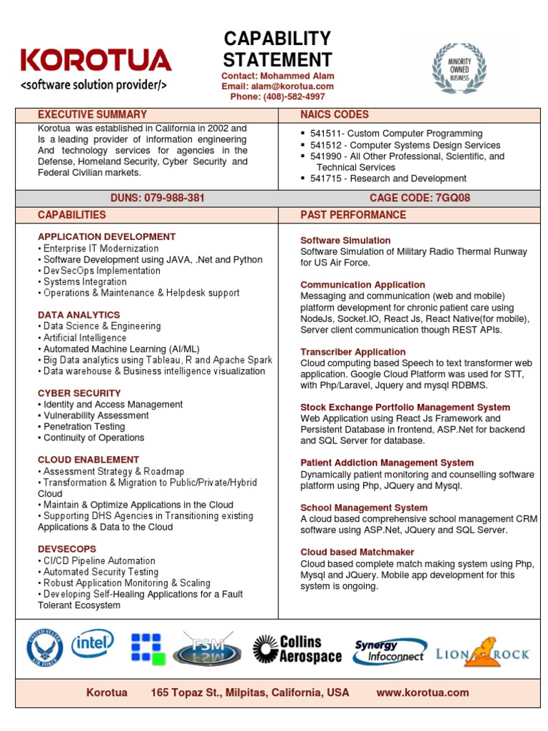Capability Statement: Executive Summary Naics Codes | PDF | My Sql ...