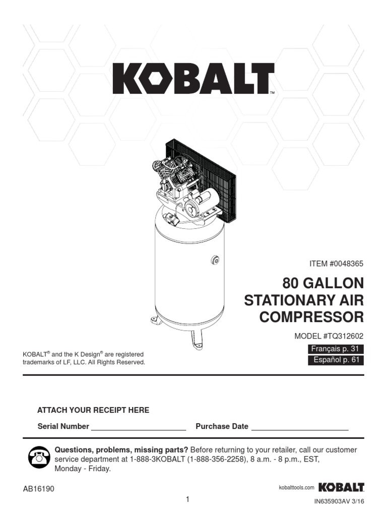 Kobalt Air Compressor | PDF | Electrical Wiring | Valve
