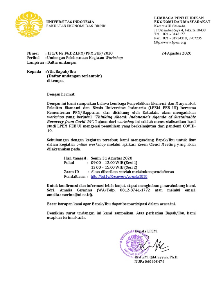 Undangan Workshop - 30 Agustus 2020 | PDF