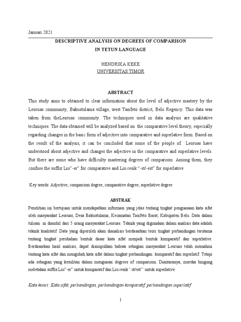 Analysis of Degree Comparisons in the Tetun Language: A Study of ...