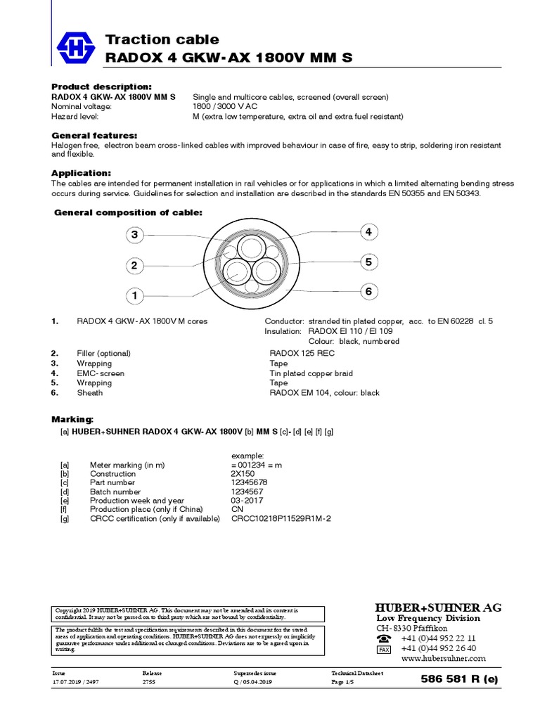 Radox 4 Gkw-Ax 1800V MM S Traction Cable: Product Description | PDF | Alternating Current ...