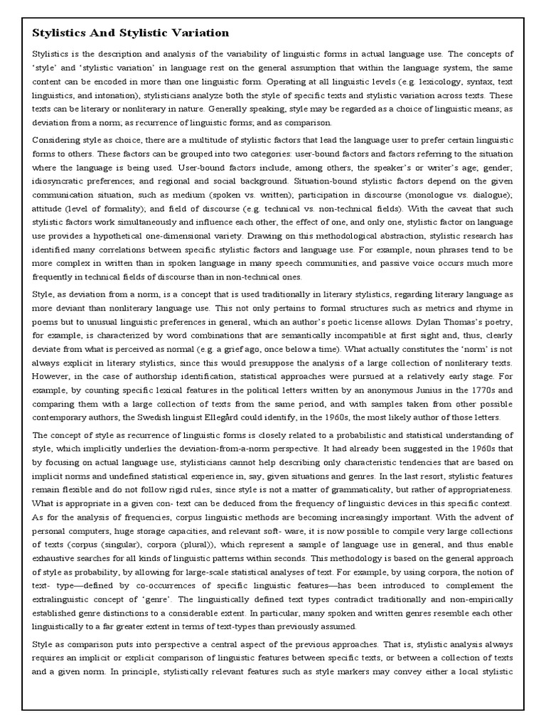 Stylistics and Stylistic Variation | PDF | Linguistics | English Language