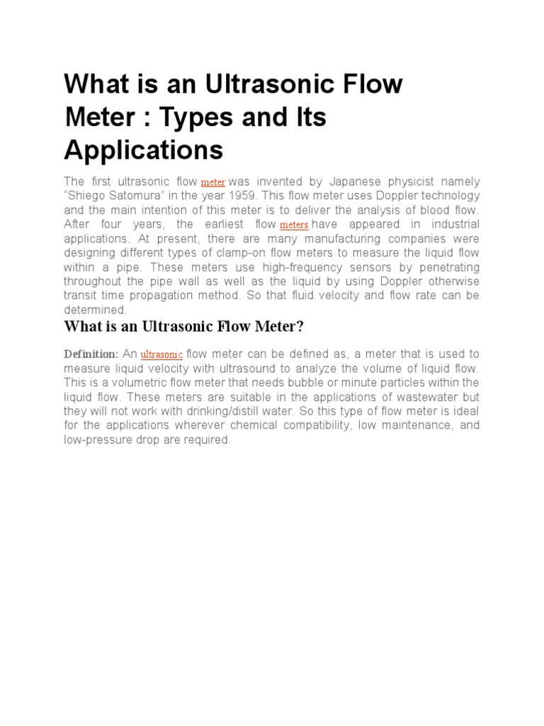 Ultrasonic Flow Meter: Principles & Uses | PDF | Flow Measurement ...