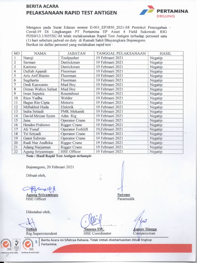 BA Rapid Test Antigen Personel RIG PDSI 13.1 - 30022021 | PDF