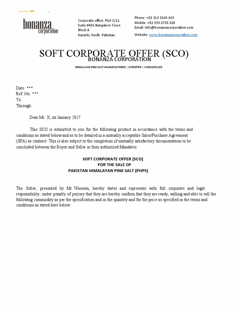 Soft Corporate Offer (Sco) : Bonanza Corporation | PDF | Private Law ...