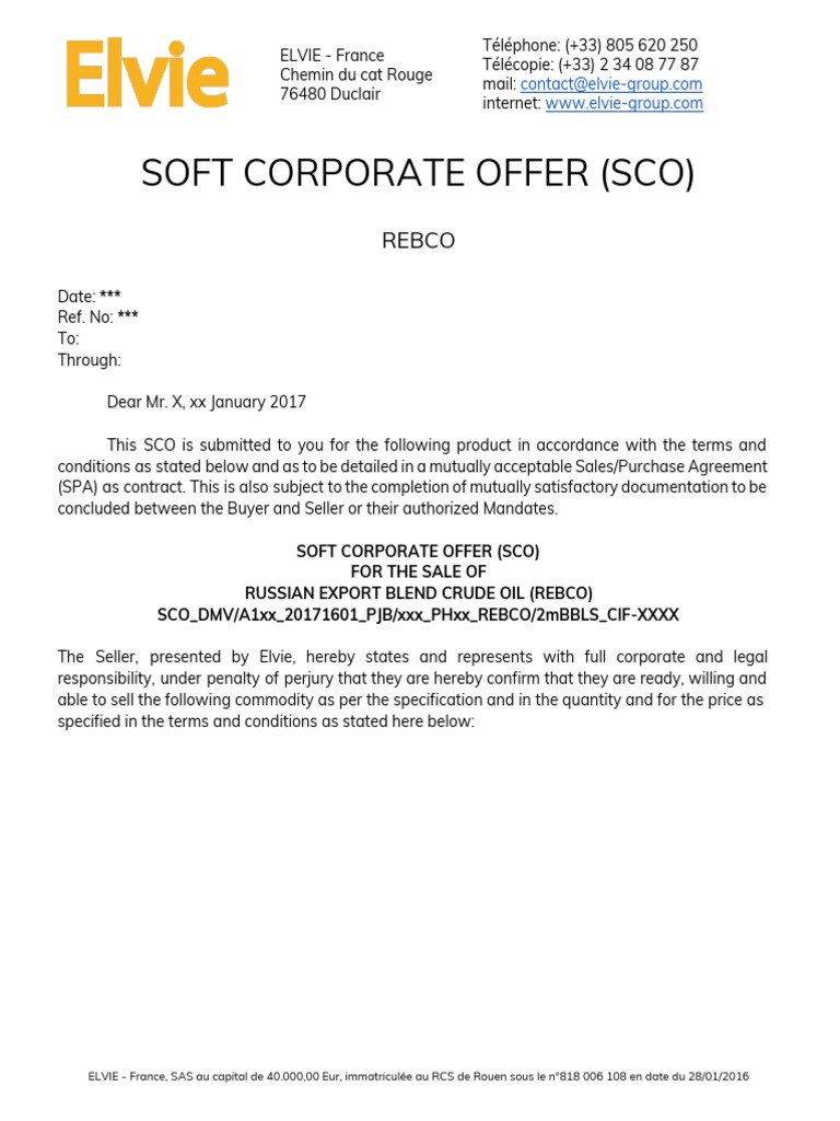 Soft Corporate Offer (Sco) : Rebco | PDF | Trade | Business