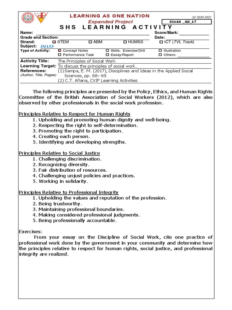 DIASS Q1 LAS - 17. The Principles of Social Work | PDF
