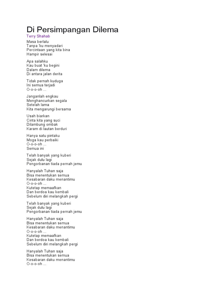Di Persimpangan Dilema Lirik | PDF | Puisi