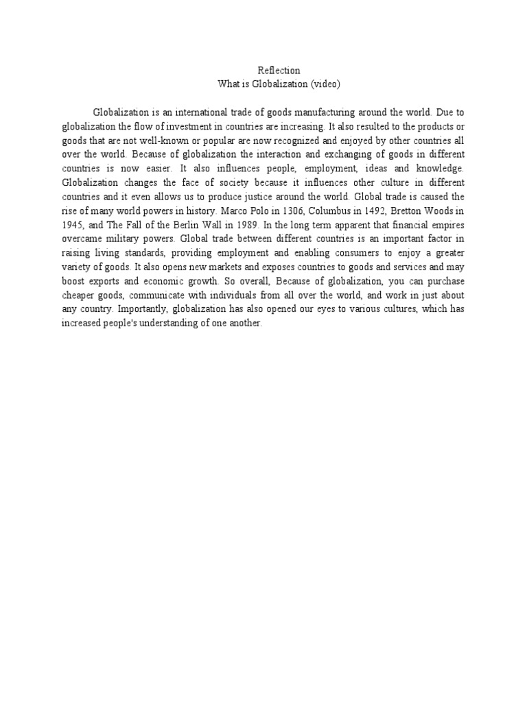 Reflection (Globalization Video) | PDF