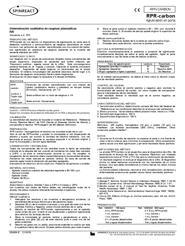Prueba RPR-Carbón para Sífilis: Guía Completa | PDF | Diagnostico ...