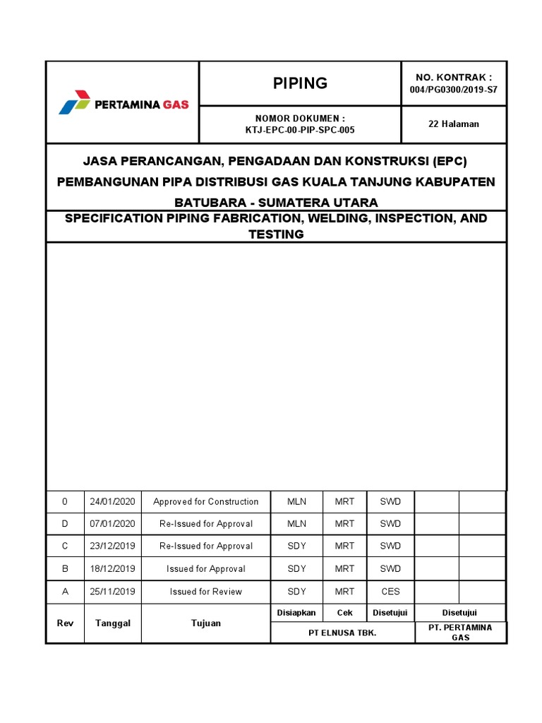 KTJ-EPC-00-PIP-SPC-005 Specification Piping Fabrication, Welding ...
