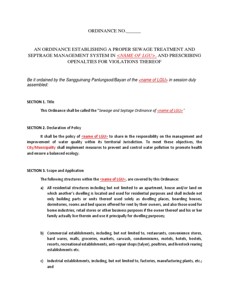DILG SMP Ordinance Template - Original | PDF | Sanitary Sewer | Sewage ...