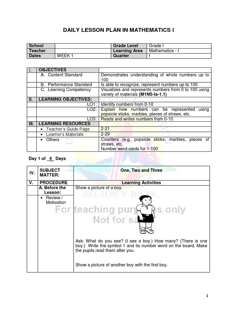 Daily Lesson Plan in Mathematics I: School Grade Level Teacher Learning ...