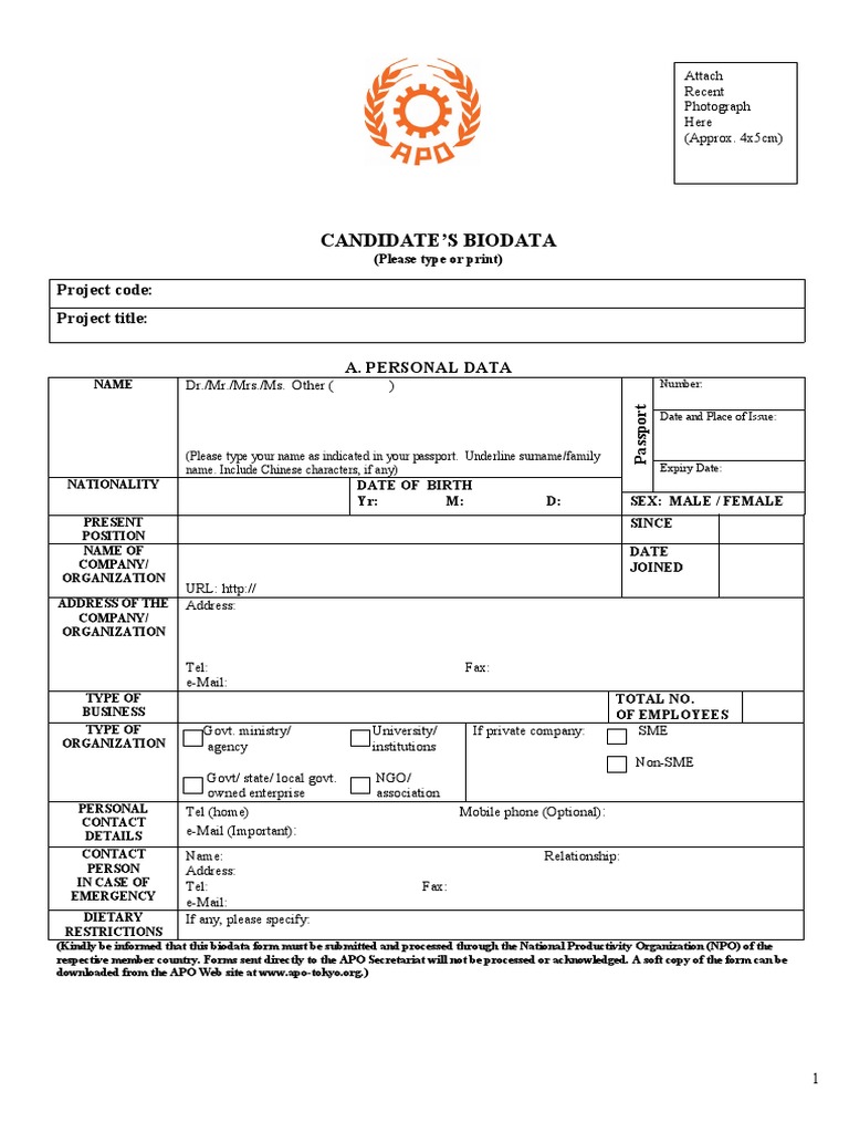 APO Biodata Form | PDF | Cancer | Epidemiology