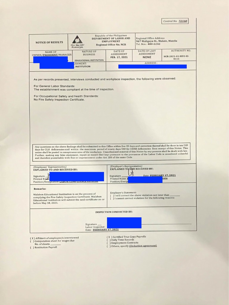 DOLE Notice of Results Sample | PDF