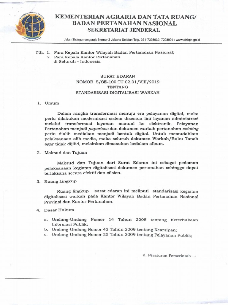 Surat Edaran Standarisasi Digitalisasi Warkah | PDF