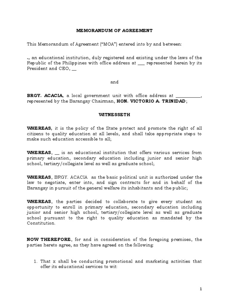 MOA - School and Barangay For Marketing | PDF | Justice | Crime & Violence