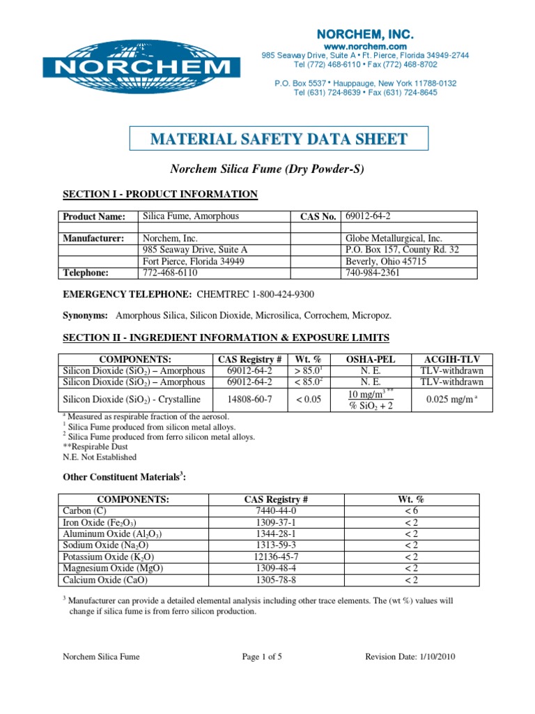 Msds Silica Fume | PDF | Silicon Dioxide | Superfund