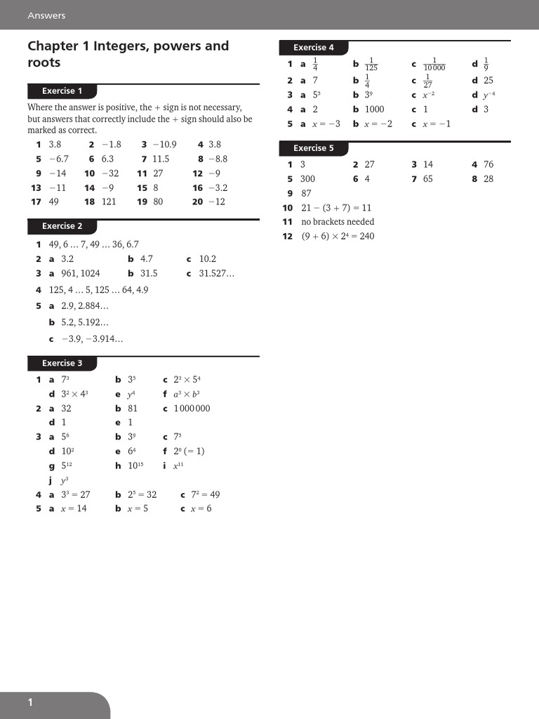 Chapter 1 Integers, Powers and Roots: Answers | PDF | Triangle | Mean