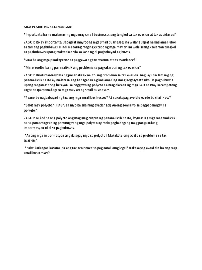 Mga Posibleng Katanungan | PDF