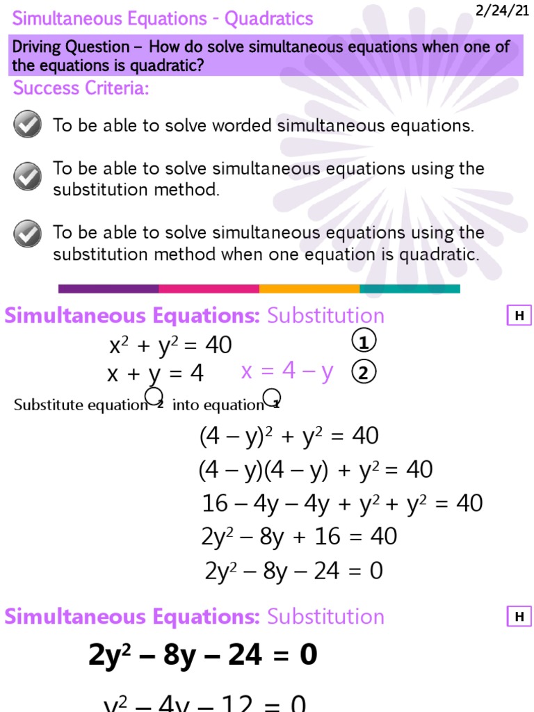 Driving Question - How Do Solve Simultaneous Equations When One of The ...