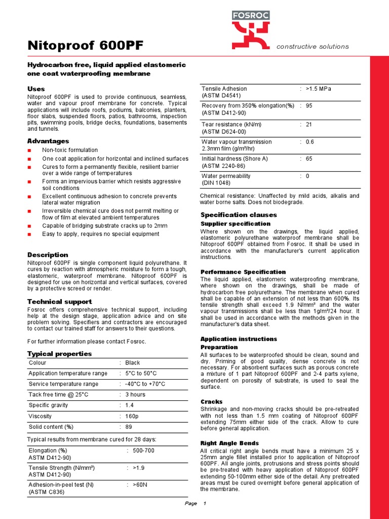 Nitoproof 600PF: Hydrocarbon Free, Liquid Applied Elastomeric One Coat ...