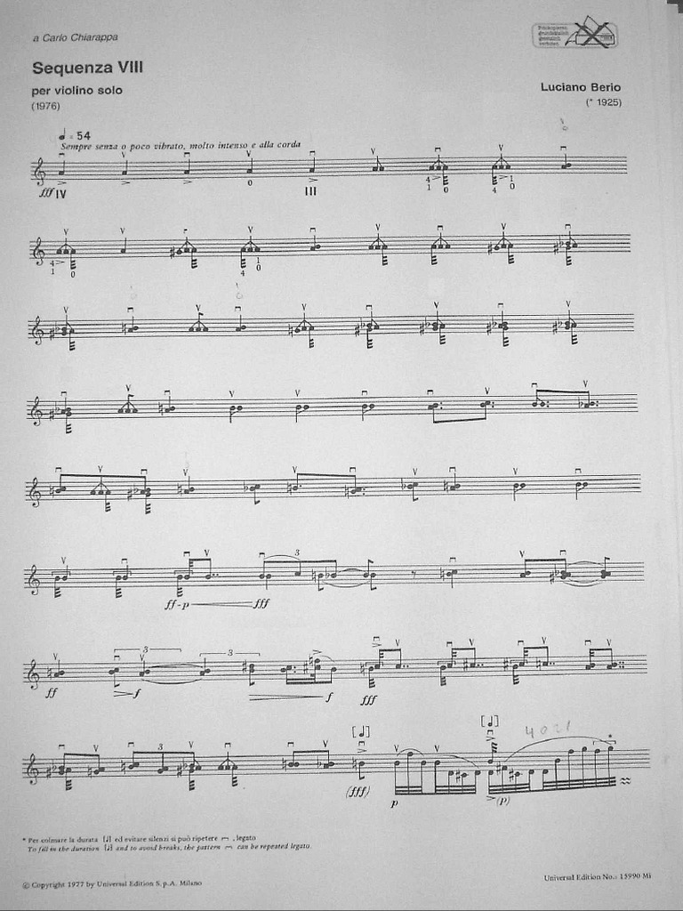 Berio, Luciano - Sequenza VIII P. VL Solo | PDF