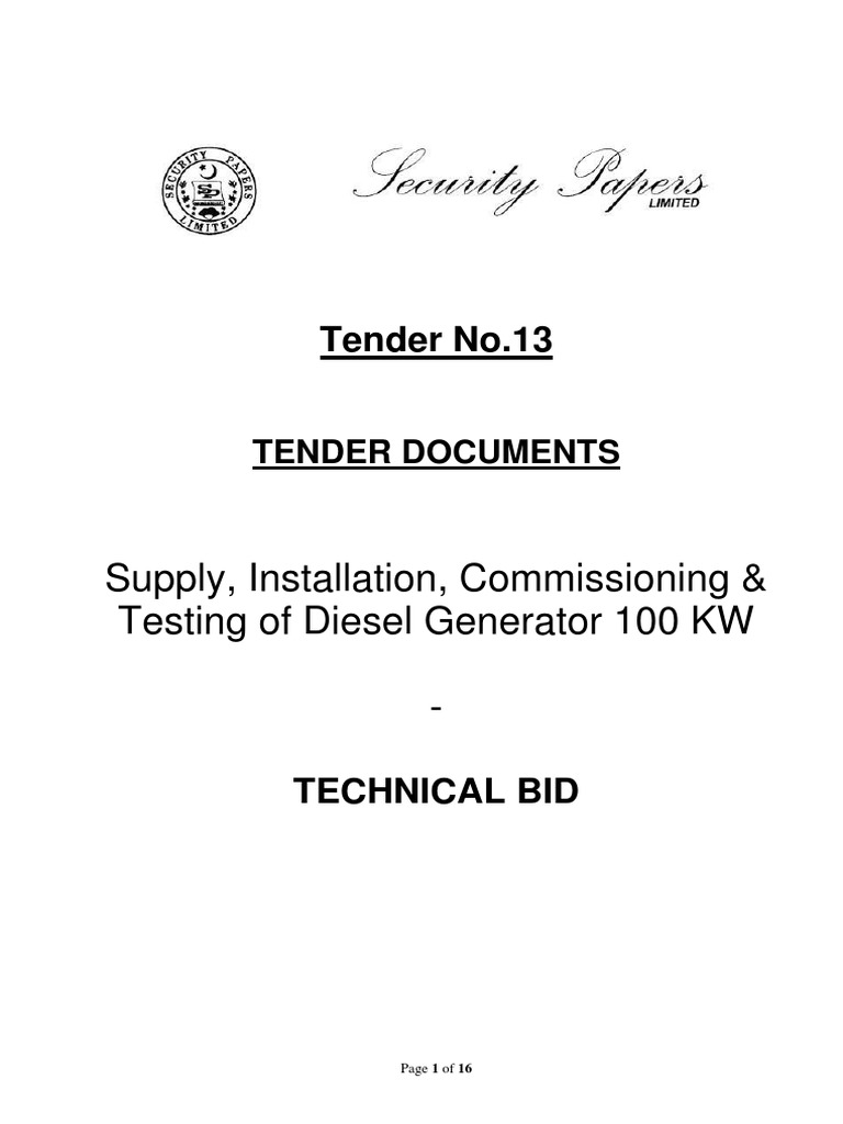Tender NO.13-Supply, Installation, - Commissioning and Testing of ...
