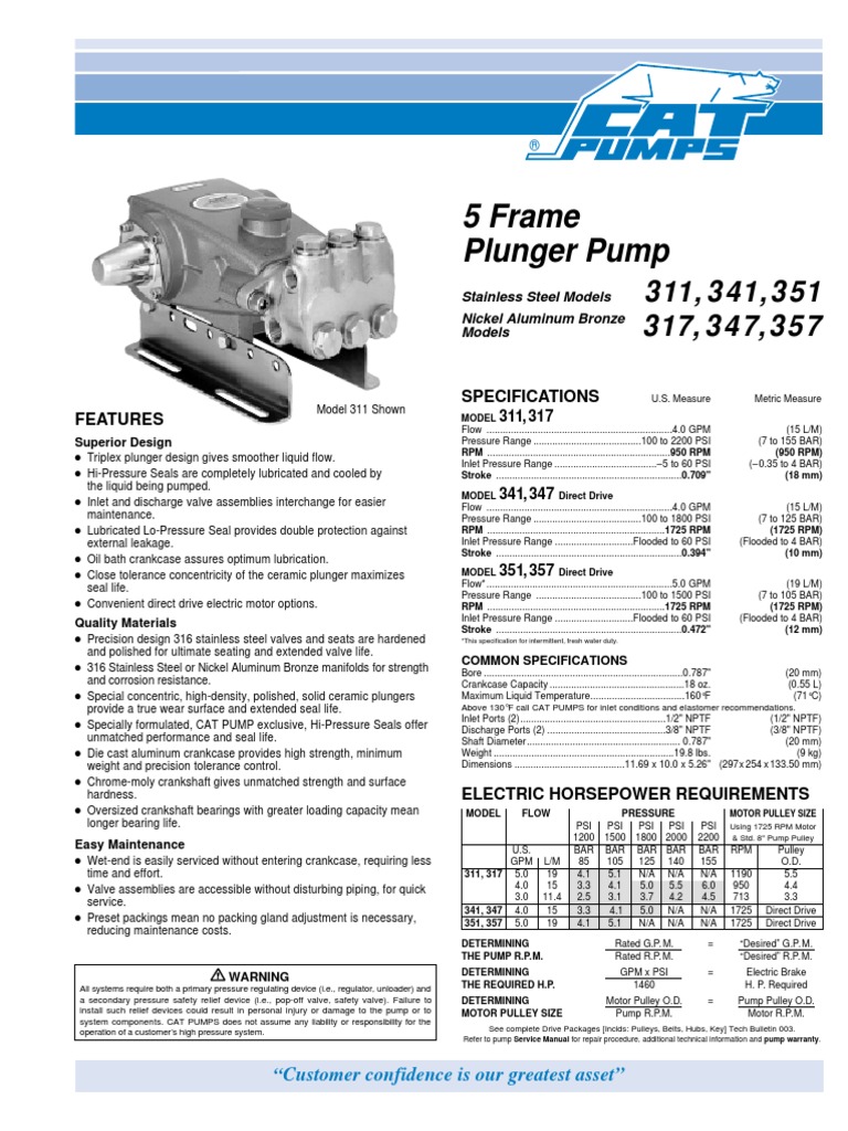 5 Frame Plunger Pump: Specifications Features | PDF | Pump | Valve