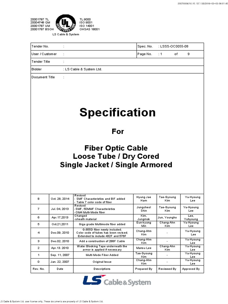 Single Armored Single Jacket PE | PDF | Optical Fiber | Dispersion (Optics)
