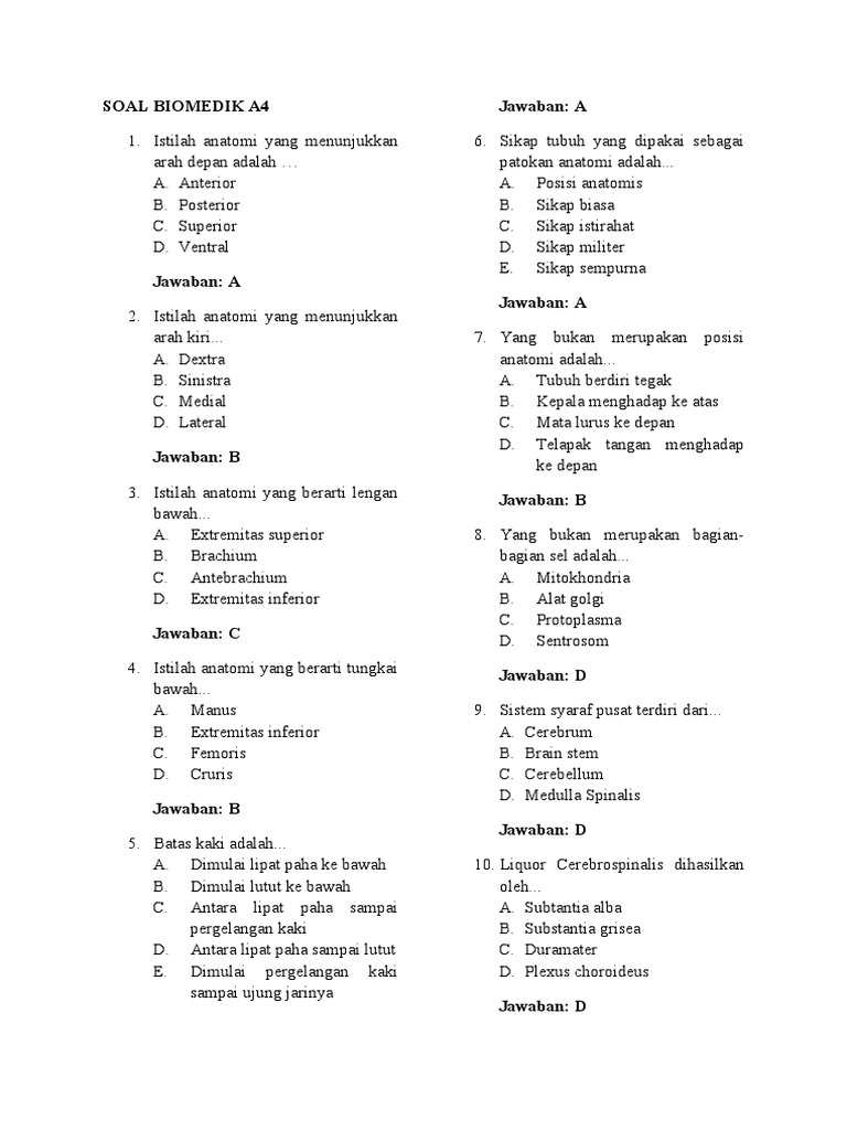 Rekap Soal-Soal Biomedik A4 | PDF