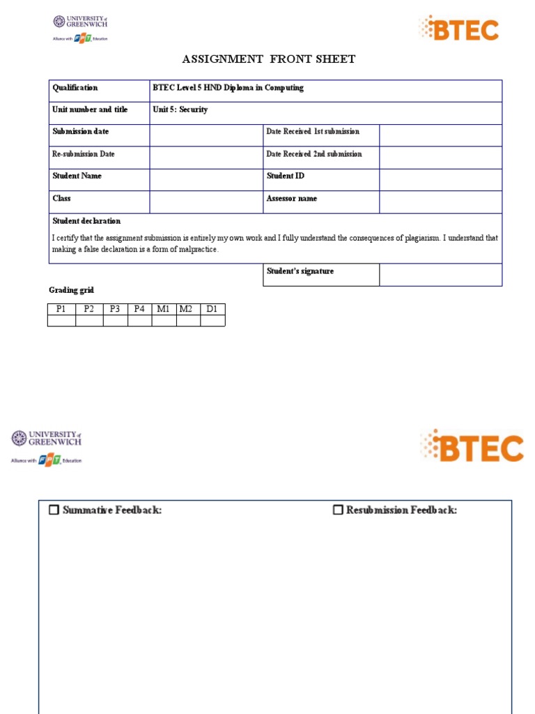 Unit 5 - Assignment 1 Frontsheet | PDF