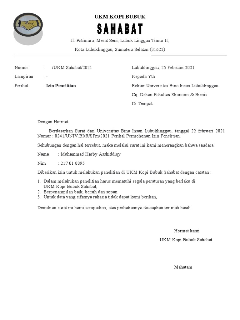 Contoh Surat Balasan Penelitian | PDF