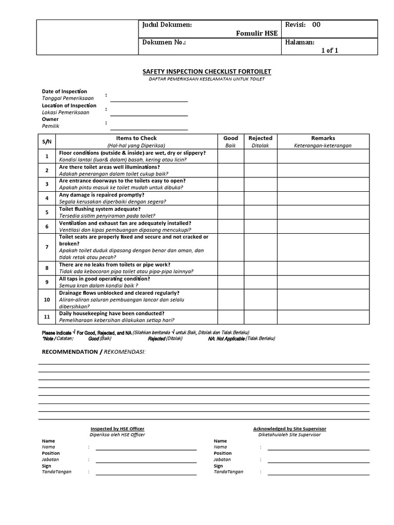Inspeksi Toilet | PDF