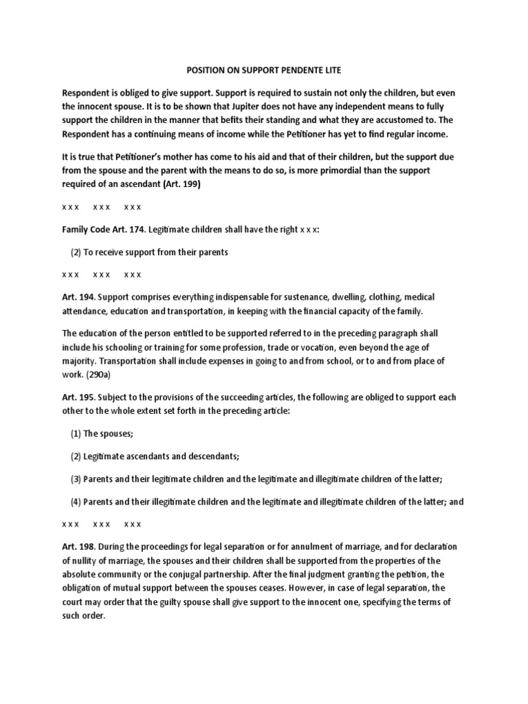 Position On Support Pendente Lite | PDF | Annulment | Marriage