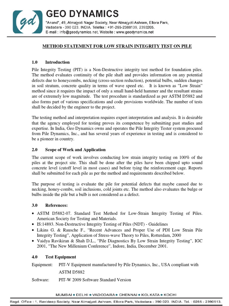 Standard Method statement-PIT | PDF | Deep Foundation | Nondestructive ...