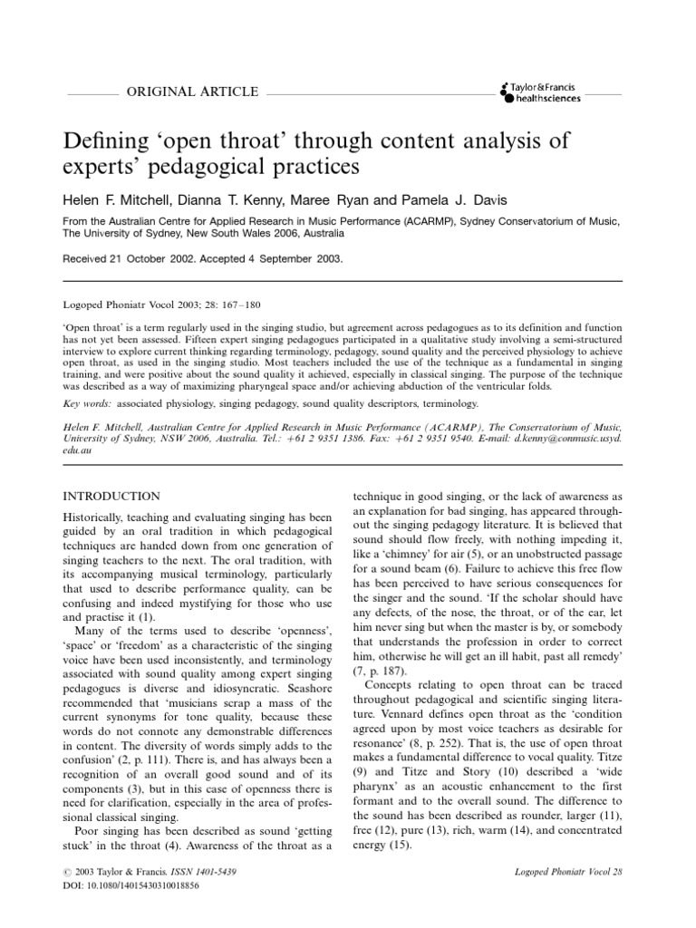 Open Throat Techniques in Singing Pedagogy | PDF | Singing | Larynx