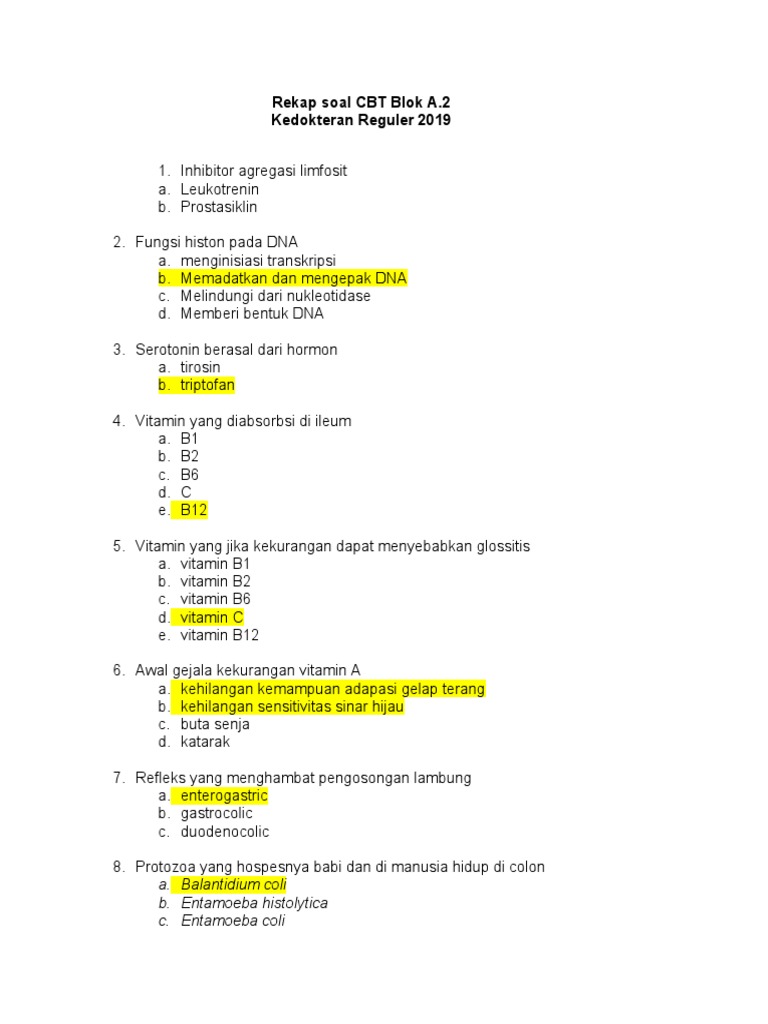 Rekap CBT A2 2019 Reg | PDF | Sains & Matematika