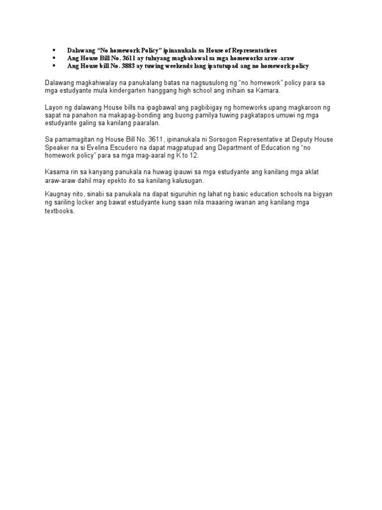 No Homework Policy | PDF