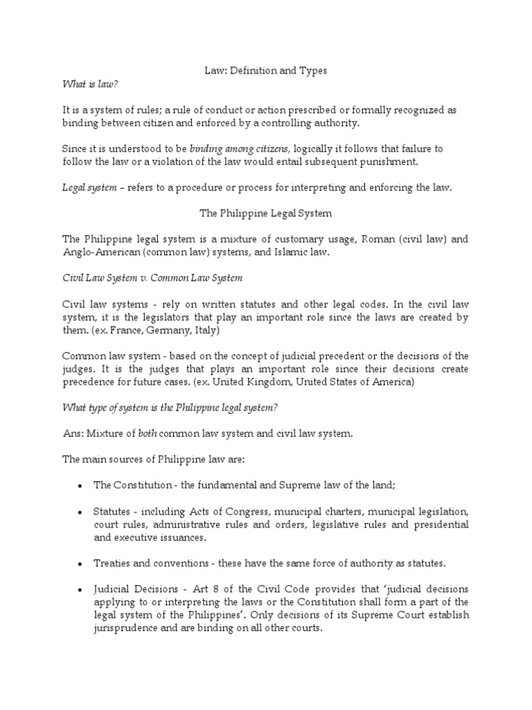 The Philippine Legal System | PDF | Judiciaries | Common Law