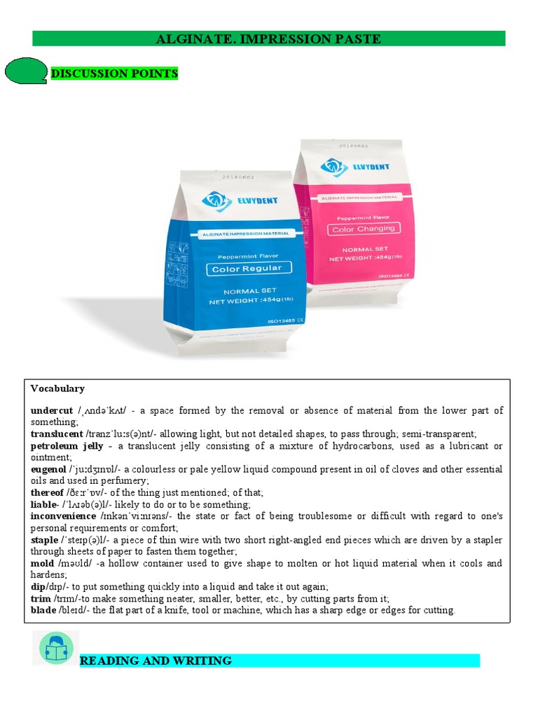 Alginate Impression Paste Guide | PDF | Physical Sciences | Chemistry