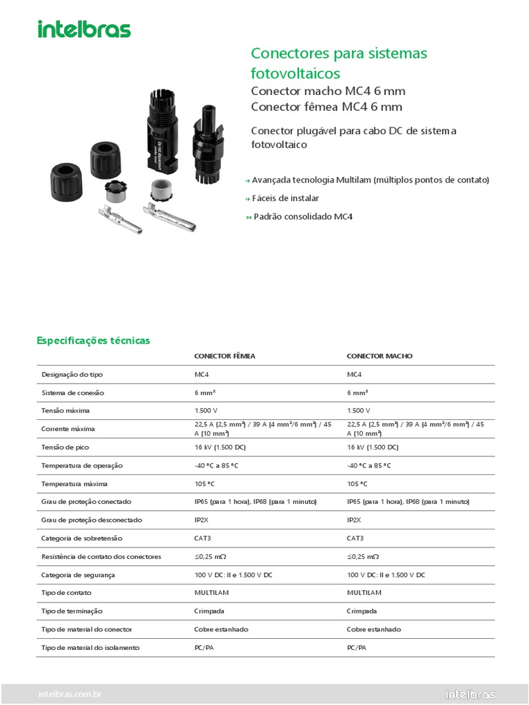 Datasheet Conectores MC4 Macho-E-Femea | PDF | Natureza