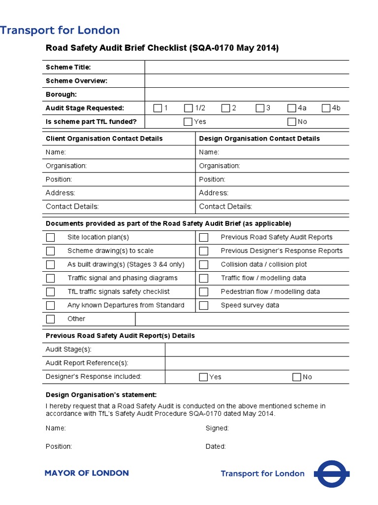 Road Safety Audit Brief Checklist | PDF