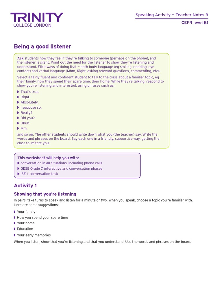 B1 - Speaking Activities - Teachers Notes 3 | PDF | Conversation ...