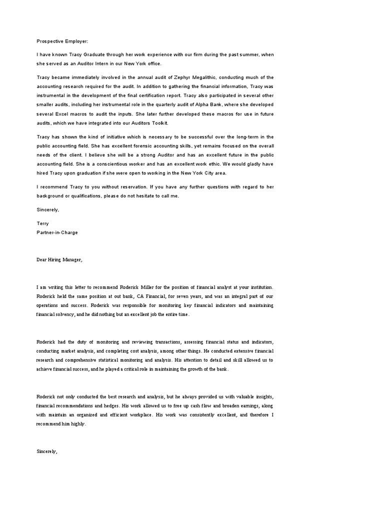 Personal Finance Reference Letter | PDF | Audit | Accounting