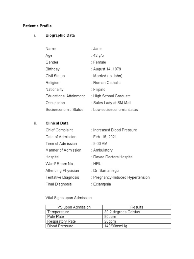 Patient's Profile I. Biographic Data | PDF | Hypertension | Blood Pressure