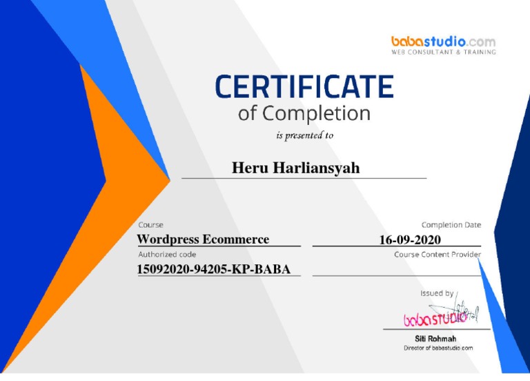 Sertifikat-Heru Harliansyah - Membuat Web E Commerce Dengan Wordpress | PDF