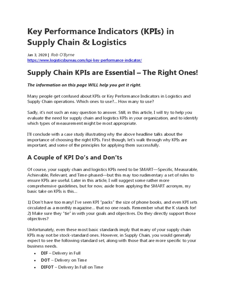 Key Performance Indicators in Supply Chain & Logistics | Download Free ...
